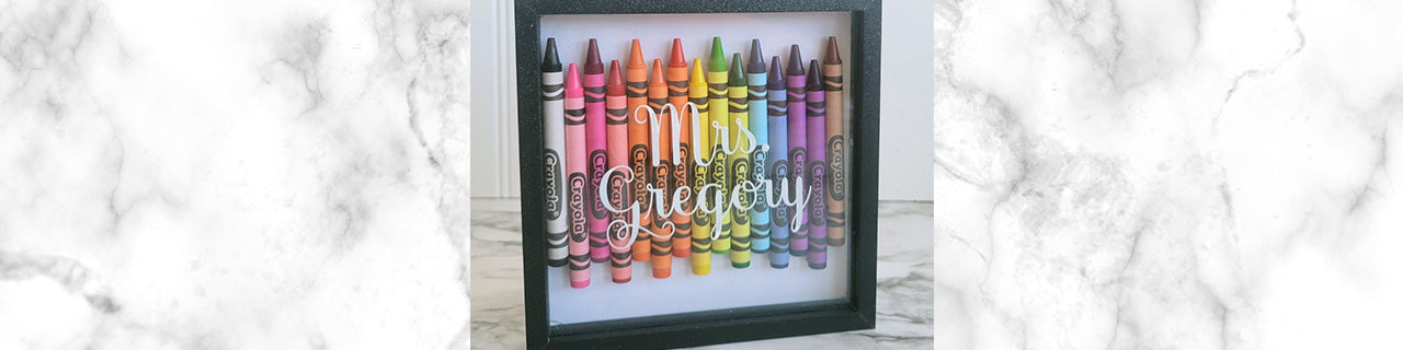 Crayon Shadow Box Teacher Gift Using Cricut Vinyl — Craft-e-Corner